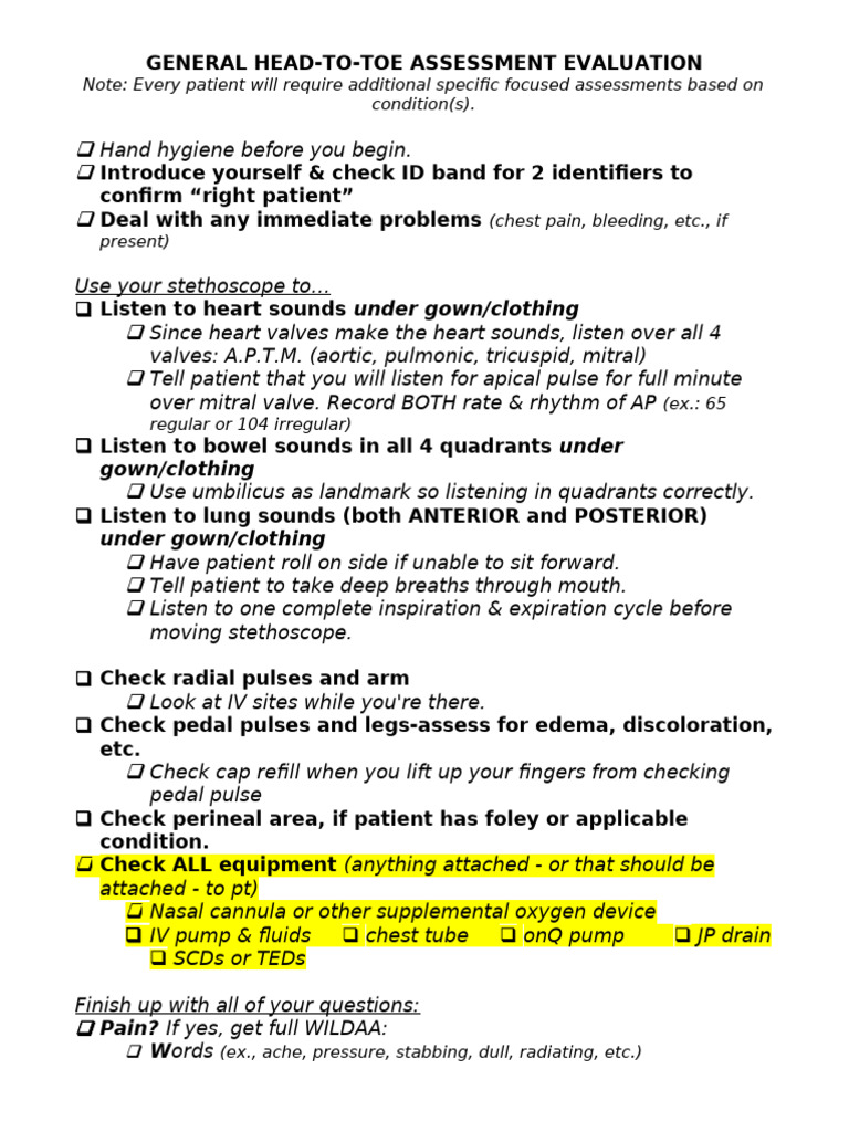 Head-To-Toe Assessment Tool (2) | PDF | Heart | Pulse