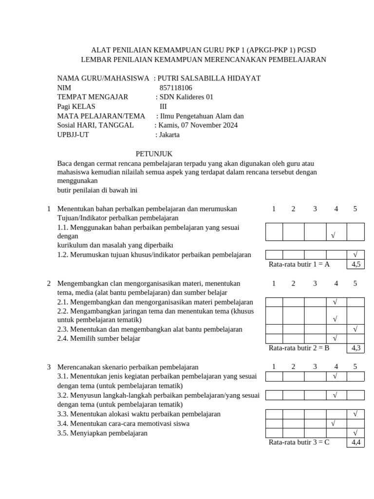 APKG PKP Siklus 1_Putri Salsabia | PDF
