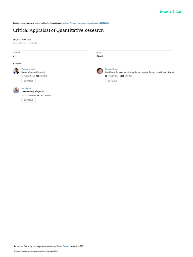 Critical Appraisal of Quantitative Research | PDF | Systematic Review ...