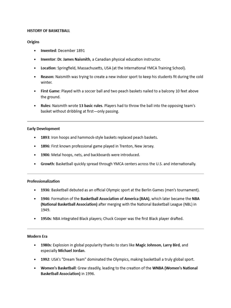HISTORY OF BASKETBALL | PDF