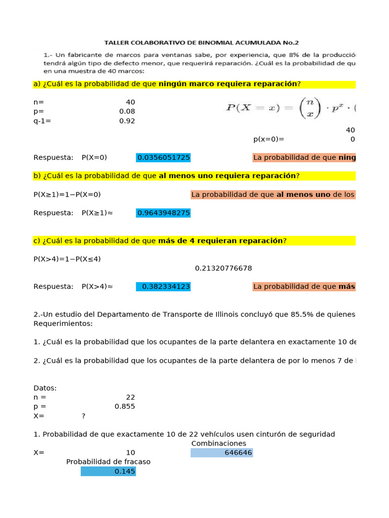 Taller Colaborativo de Binomial Acumulada F No.2 | PDF