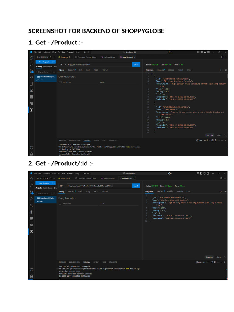 Screenshot For Backend of Shoppyglobe | PDF