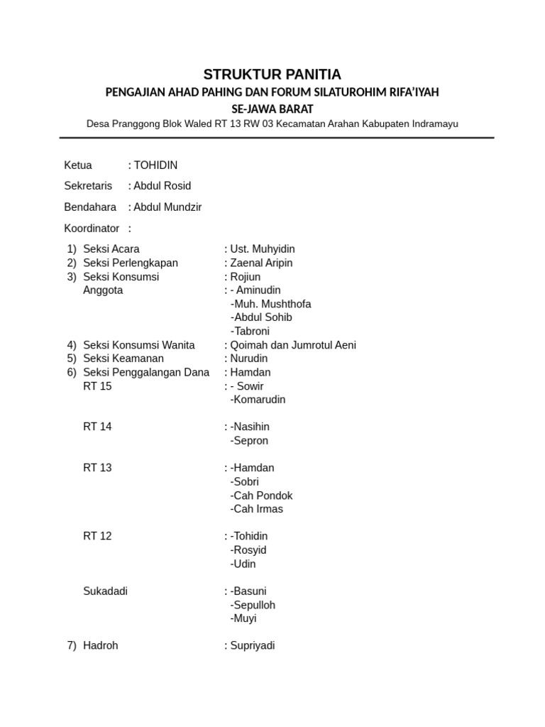 CONTOH STRUKTUR PANITIA ACARA PENGAJIAN | PDF