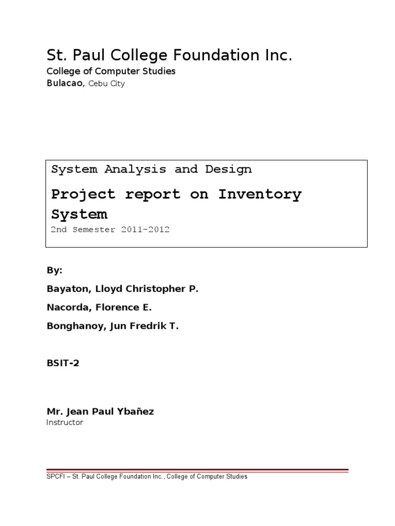 Inventory System Project Report | PDF | Computers