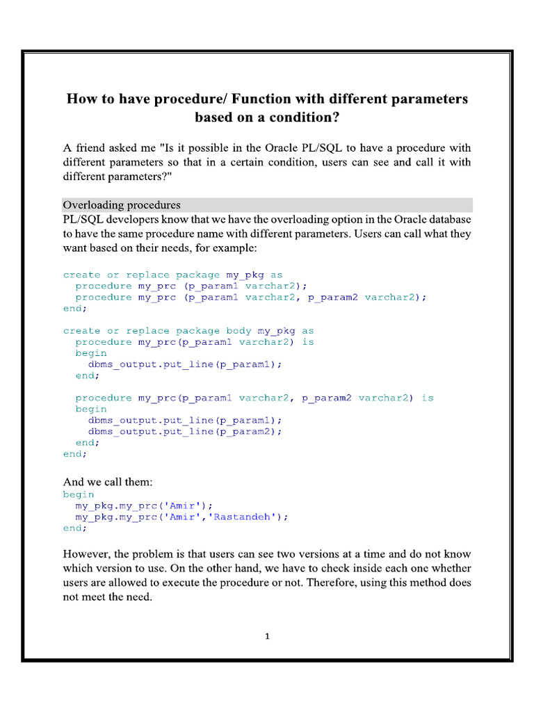 How To Have Procedure or Function With Different Parameters Based On A ...