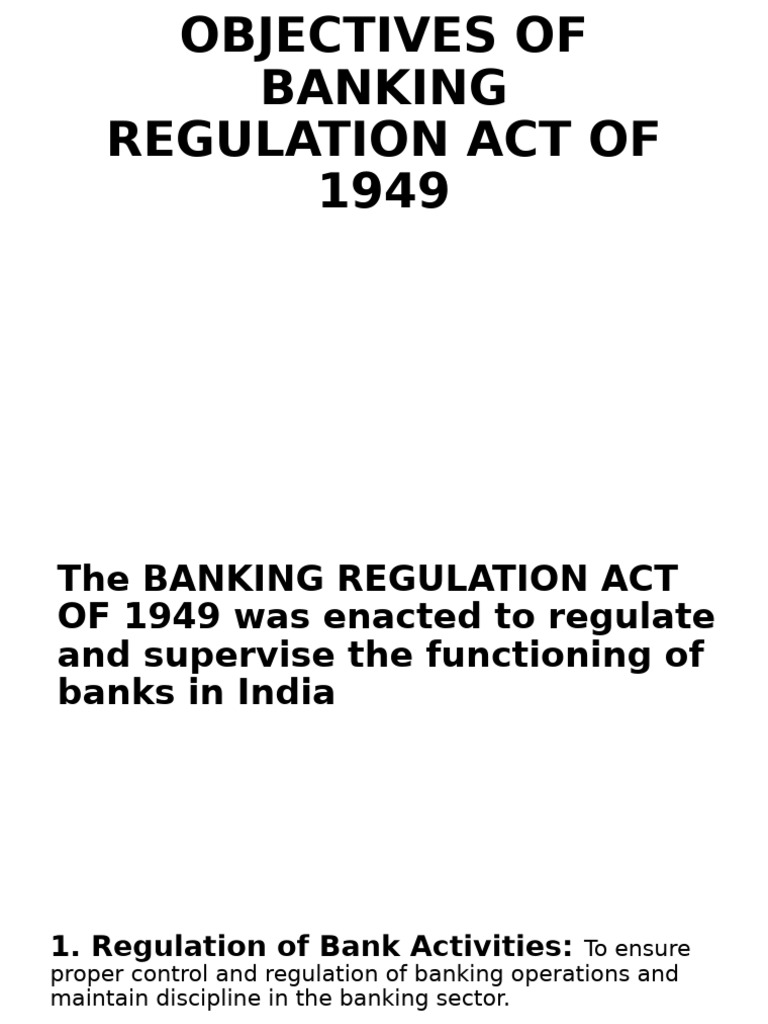 Objectives of Banking Regulation Act of 1949 | PDF