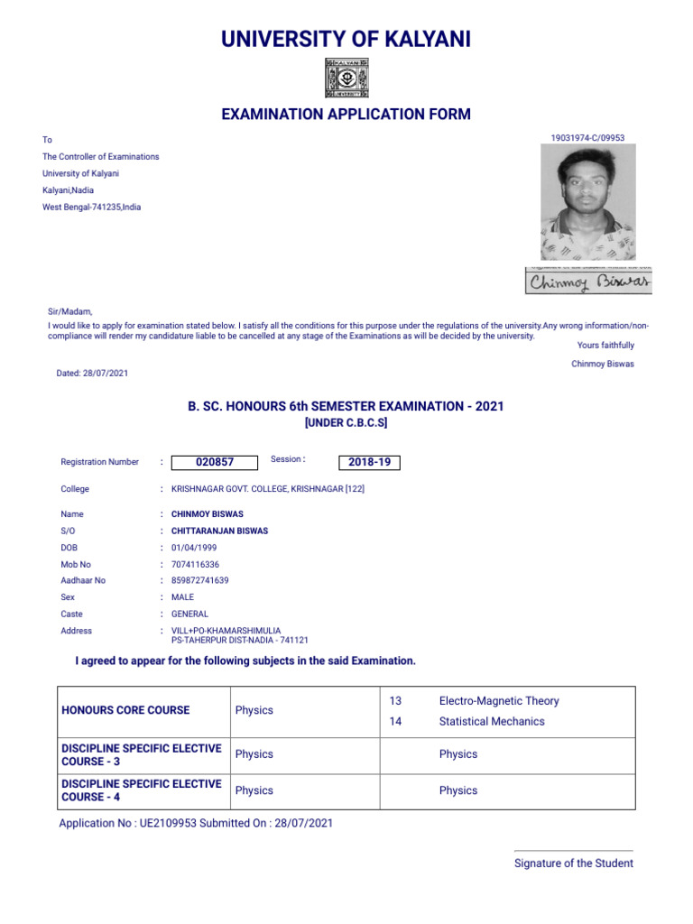 6TH Sem Exam. Form Fill Up 2021 | PDF