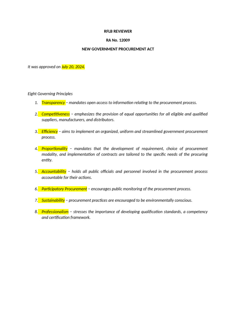RA 12009: Key Principles Overview | PDF