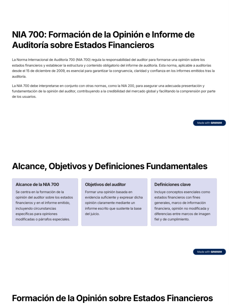NIA 700 Formacion de La Opinion e Informe de Auditoria Sobre Estados Financieros | PDF ...