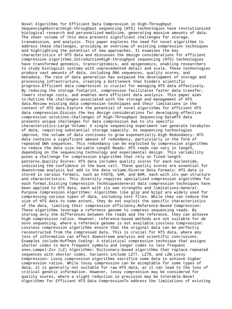 Novel Algorithms For Efficient Data | PDF | Data Compression | Dna Sequencing