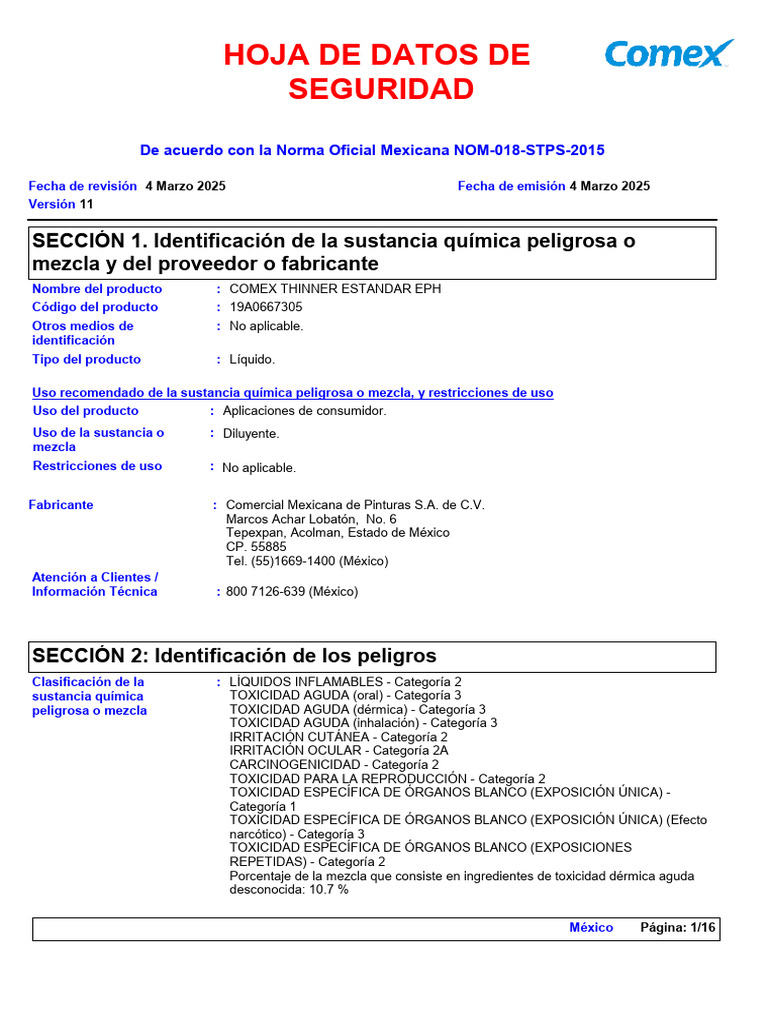 Thinner Estandar Comex | PDF | Agua