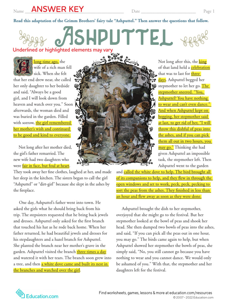 Answer Extended Reading Comprehension Ashputtel | PDF | Cinderella ...