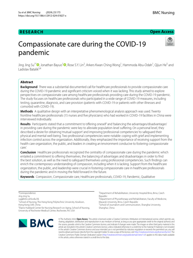 Compassionate Care During The Covid | PDF | Health Professional | Nursing