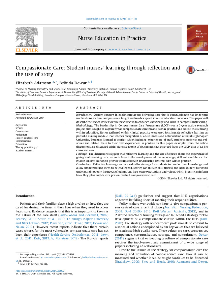 Compassionate Care Student Nurse Learning Through Reflection | PDF ...