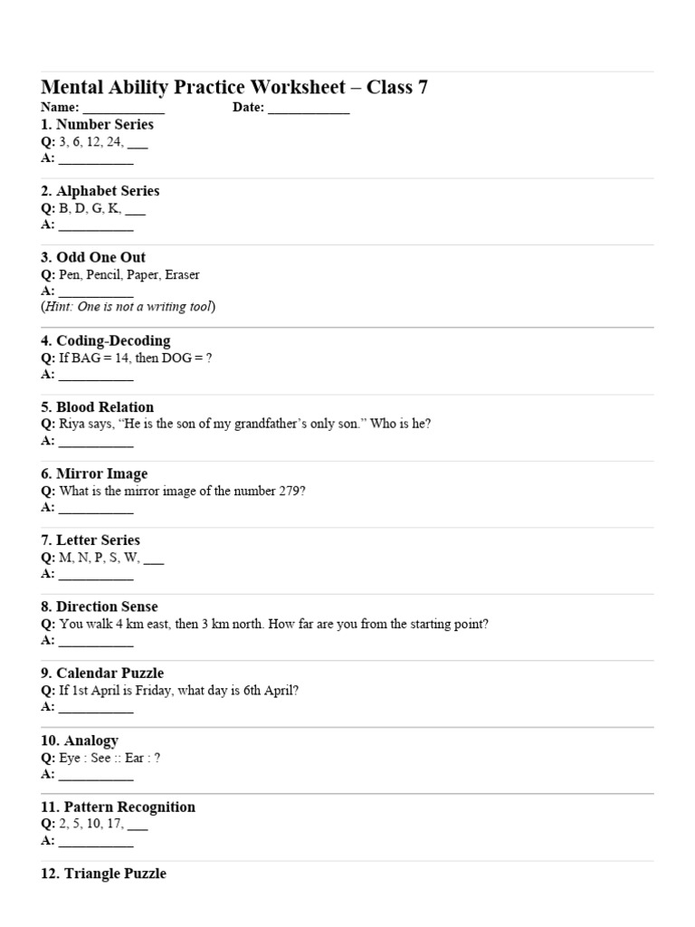 Mental Ability Practice Class 7th | PDF