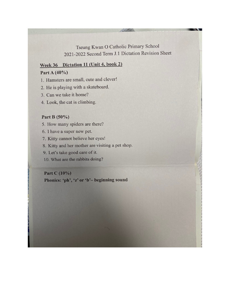 p1 Eng Dictation 11 Tkocps | PDF