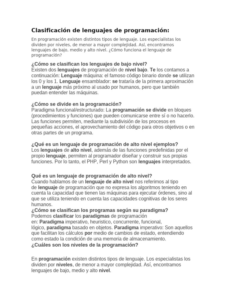 Clasificación de lenguajes de programación | PDF | Lenguaje de ...