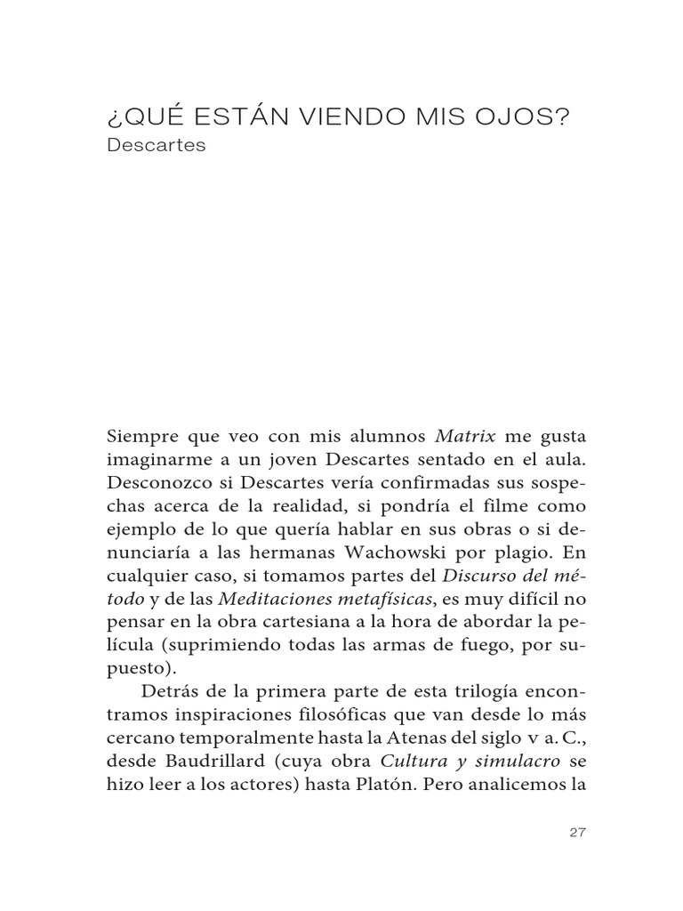 Descartes y la realidad en Matrix | PDF | René Descartes | Epistemología
