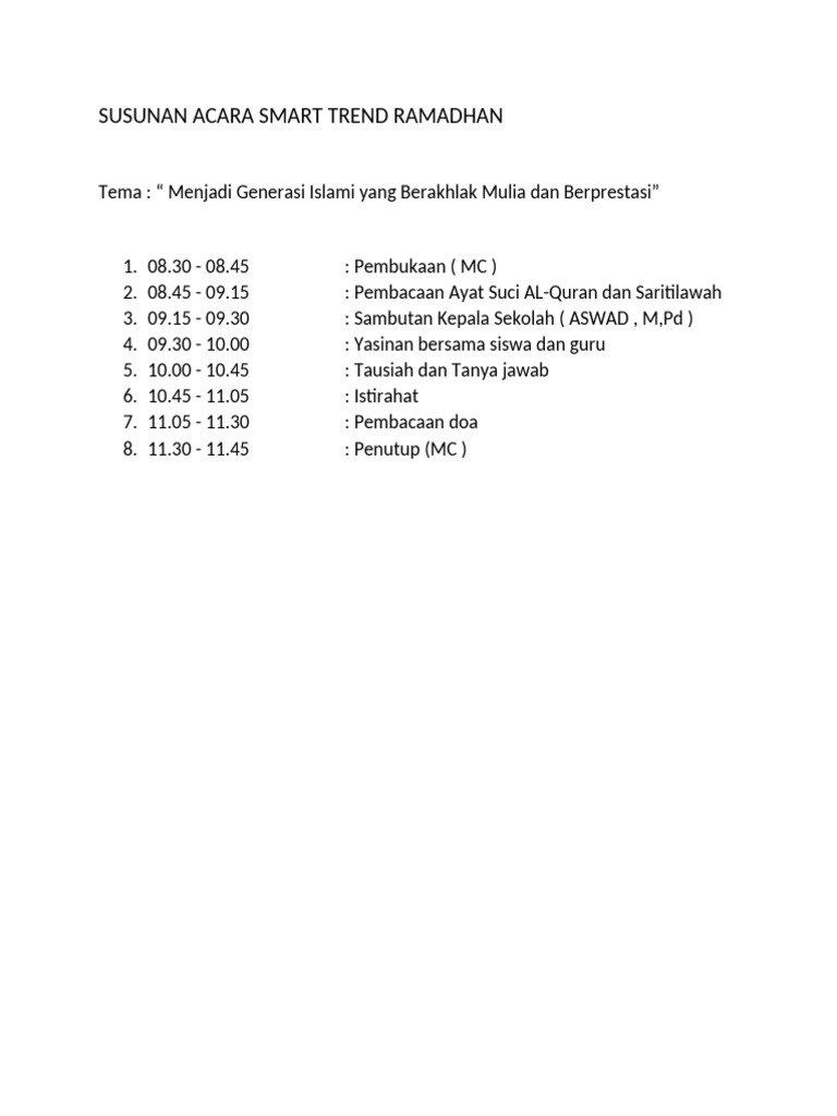 Susunan Acara Smart Trend Ramadhan | PDF