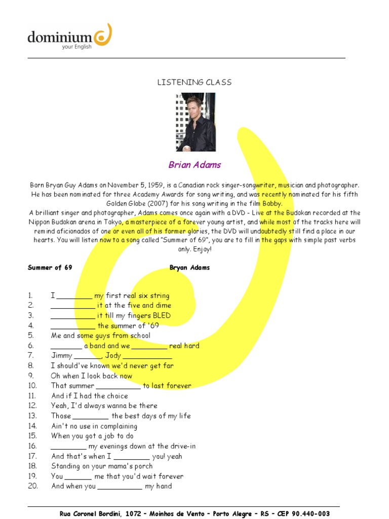Brian Adams: Listening Class | PDF | Grammar | Syntax