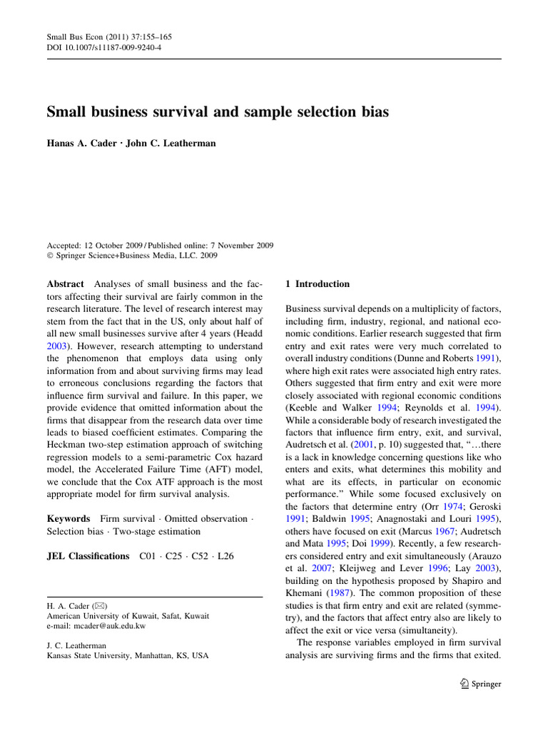 Small Business Survival and Sample Selection Bias | PDF | Ordinary ...