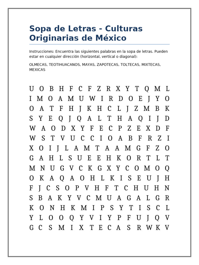 Sopa de Letras Sobre Las Culturas (Anexo 1) | PDF