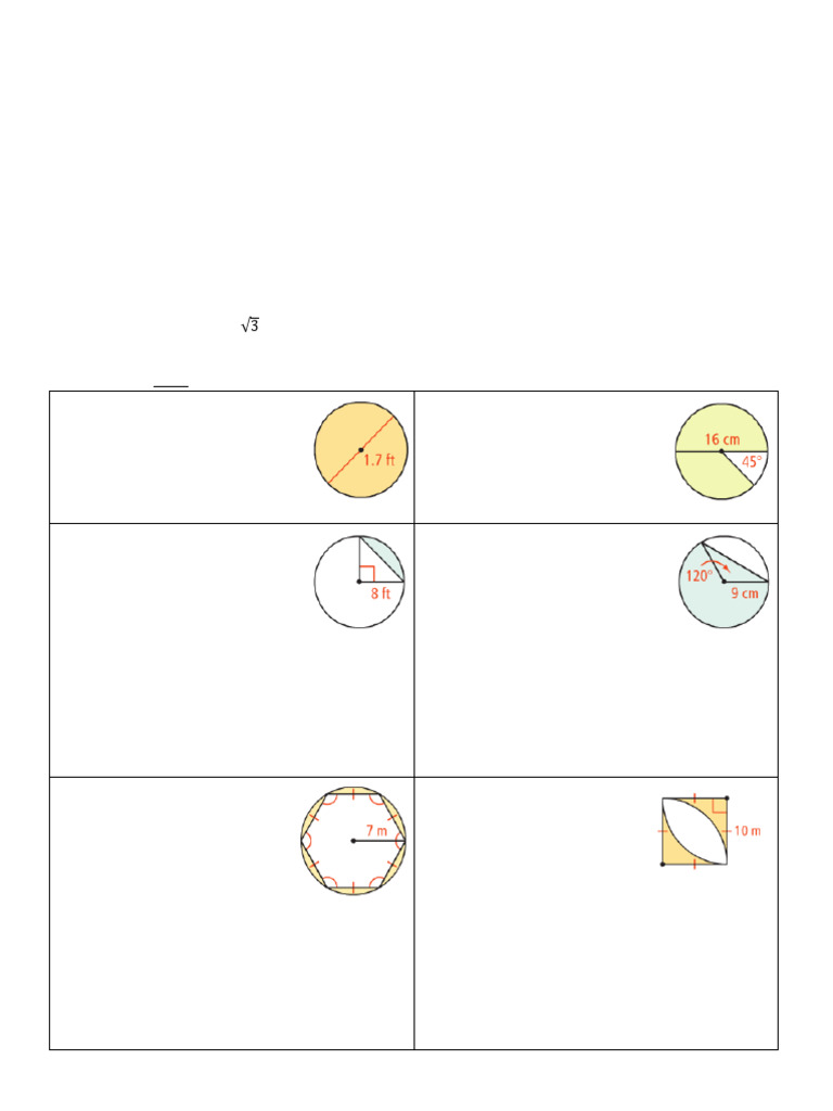 Unit 11 Test Review 24-25 | PDF | Circle | Area