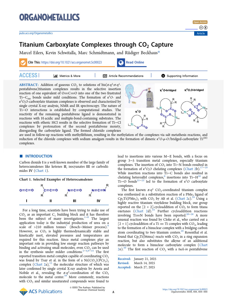 Titanium Carboxylate Complexes Through CO2 Capture | PDF | Coordination ...