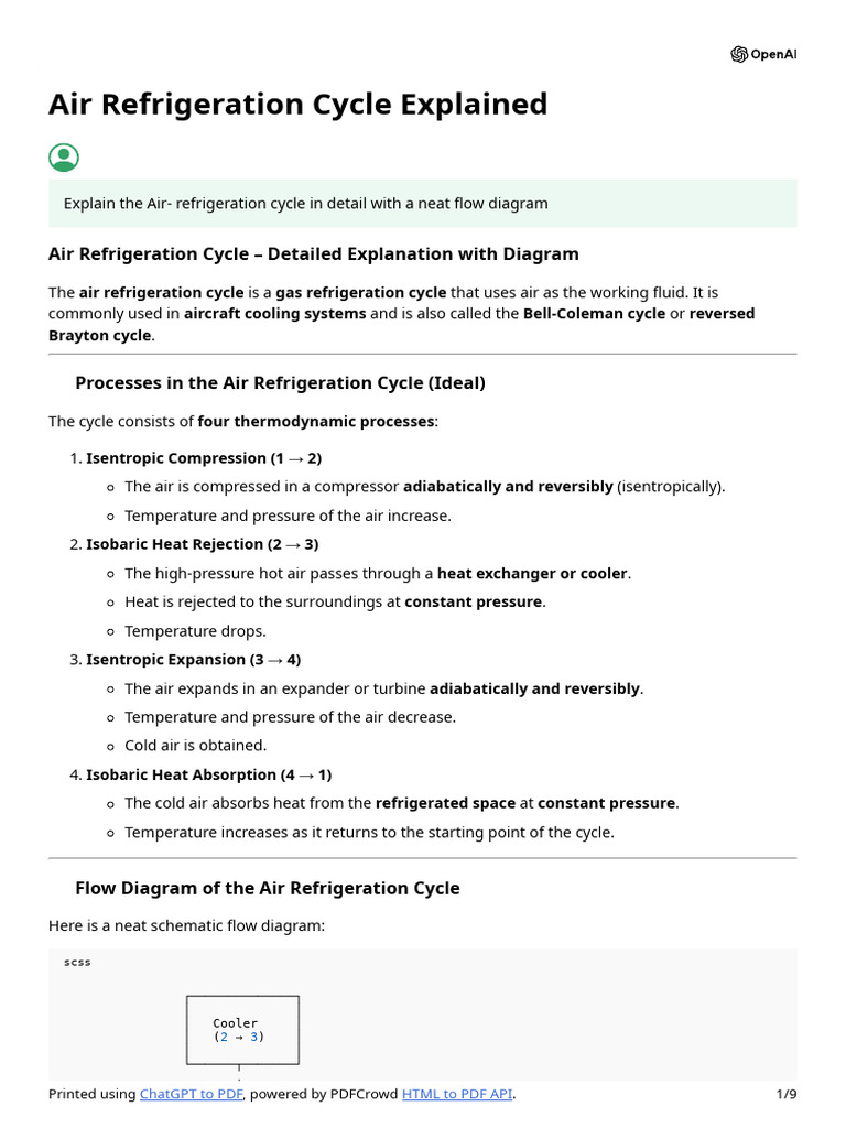 Air Refrigeration Cycle Explained | PDF | Refrigeration | Continuum Mechanics