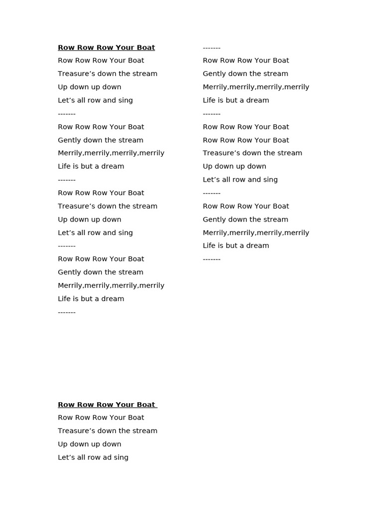 Row Row Row Your Boat Lyrics | PDF
