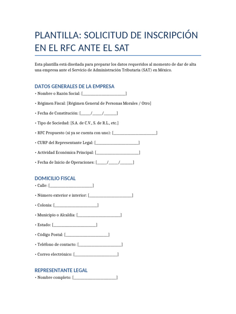 Solicitud de Inscripción en el RFC SAT | PDF