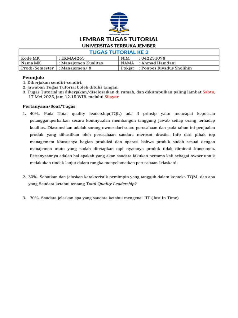 MNJ Kualitas Tt2 Dany | PDF