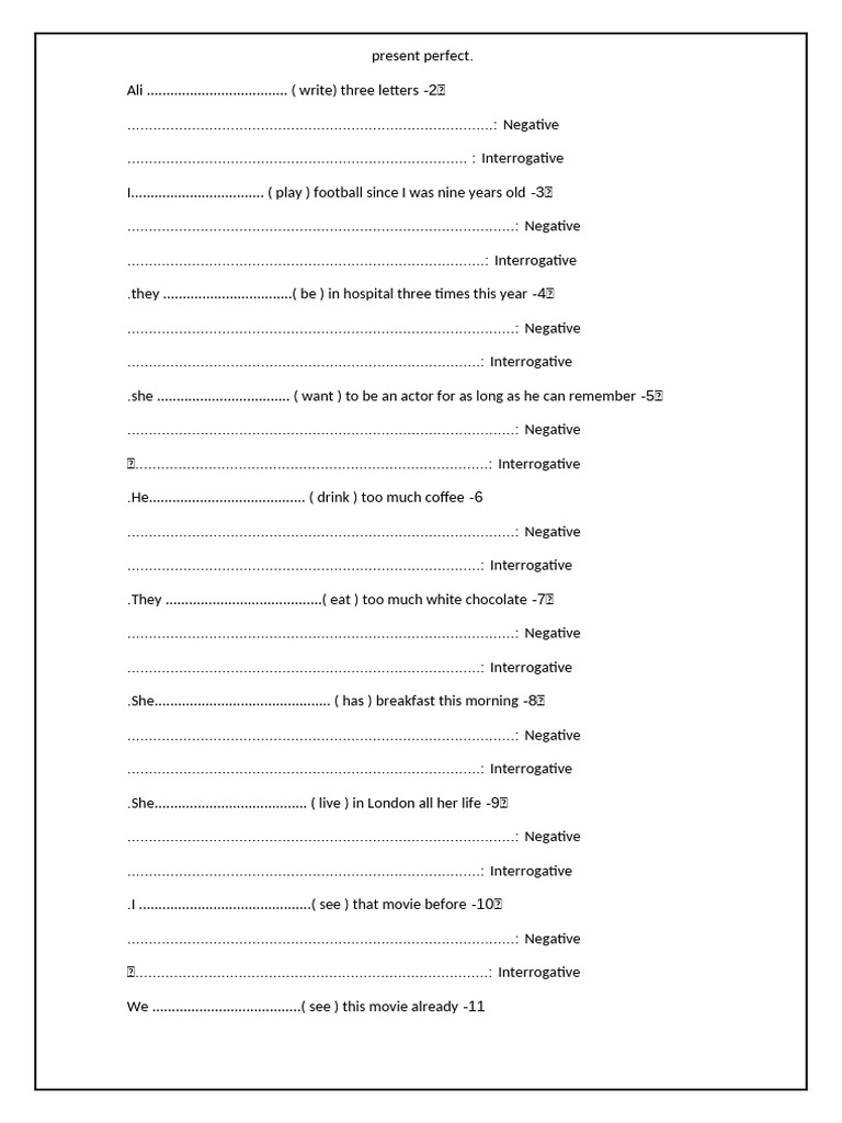 Present Perfect BBBBBBBBB | PDF | Foods | Cuisine