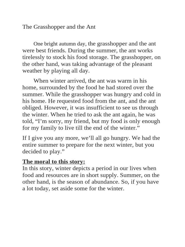 The Grasshopper and The Ant | PDF