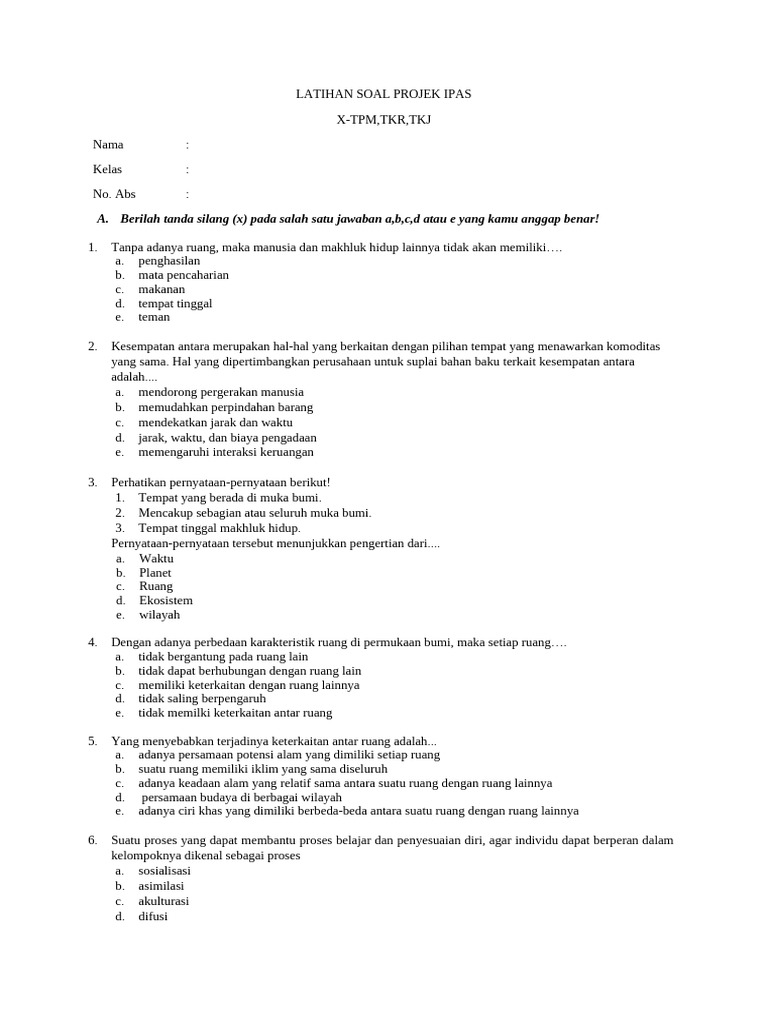 LATIHAN PAS PROJEK IPAS | PDF