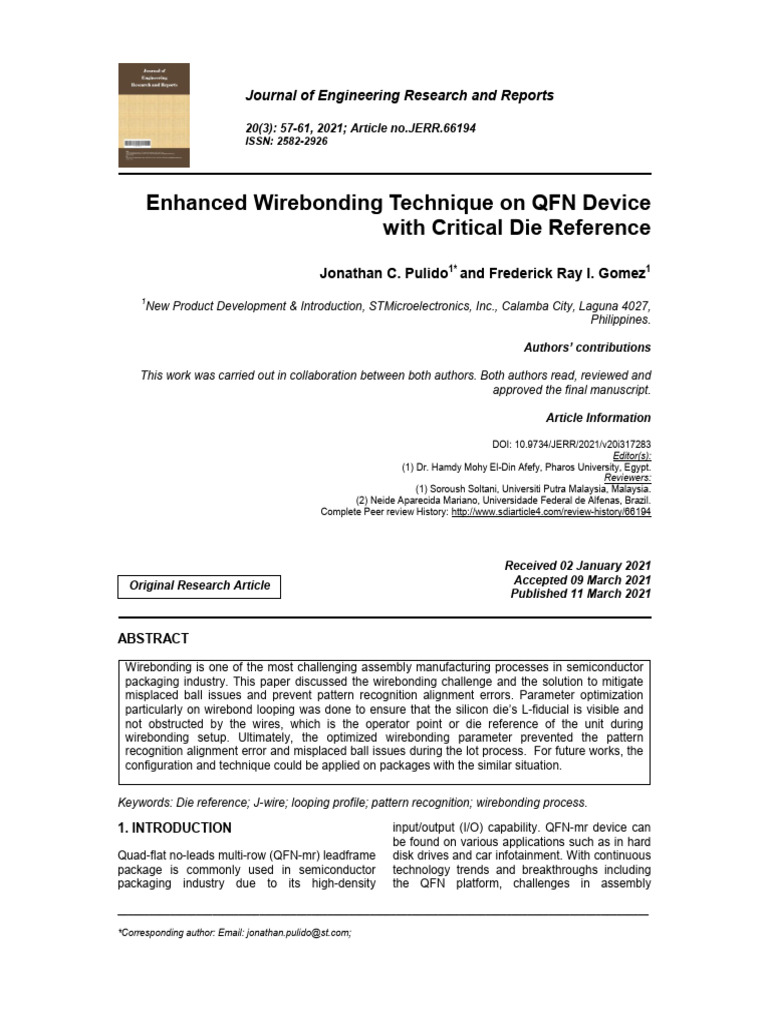 Enhanced Wirebonding Technique On QFN Device With Critical Die ...