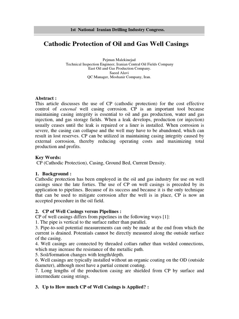 Cathodic Protection of Oil and Gas Well | PDF | Casing (Borehole ...