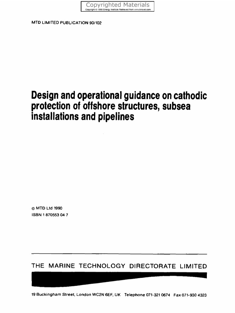 Design and Operational Guidance on Cathodic Protection of Offshore ...