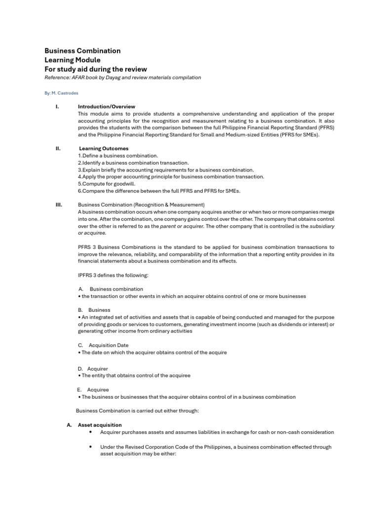 Business Combination Concept Notes | PDF | Mergers And Acquisitions ...