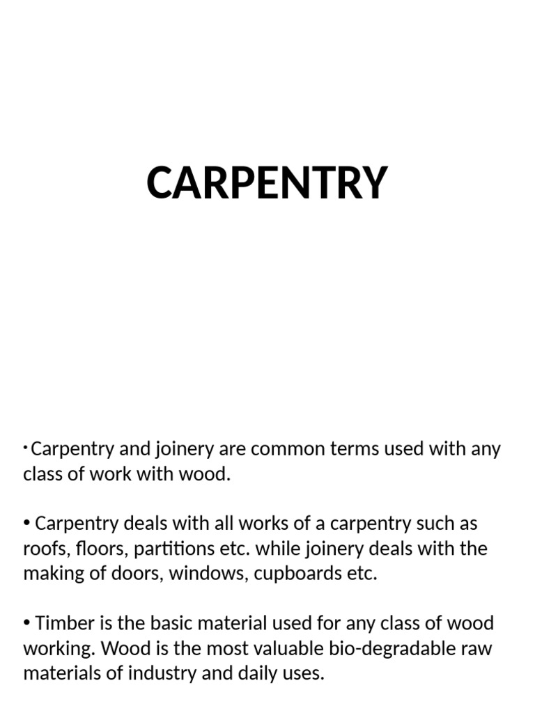 Carpentry PPT | PDF | Wood | Lumber