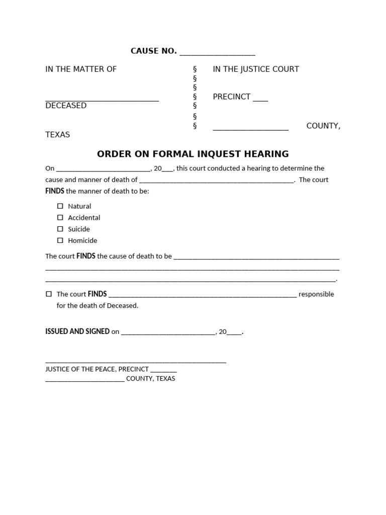 Order on Formal Inquest Hearing | PDF