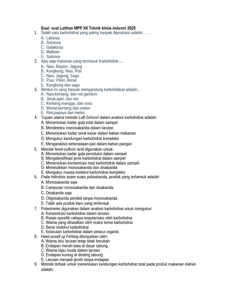 Soal AJB Latihan MPP XII Teknik Kimia Industri NEW | PDF
