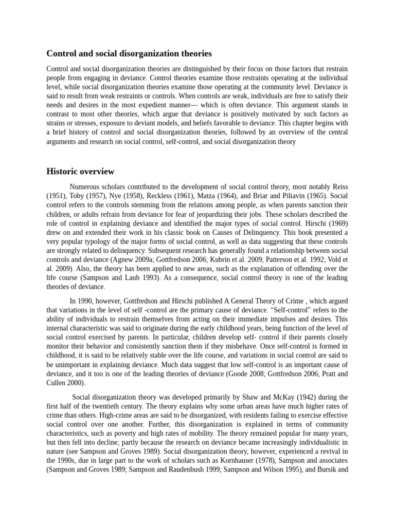 Control and Social Disorganization Theories | PDF | Deviance (Sociology ...