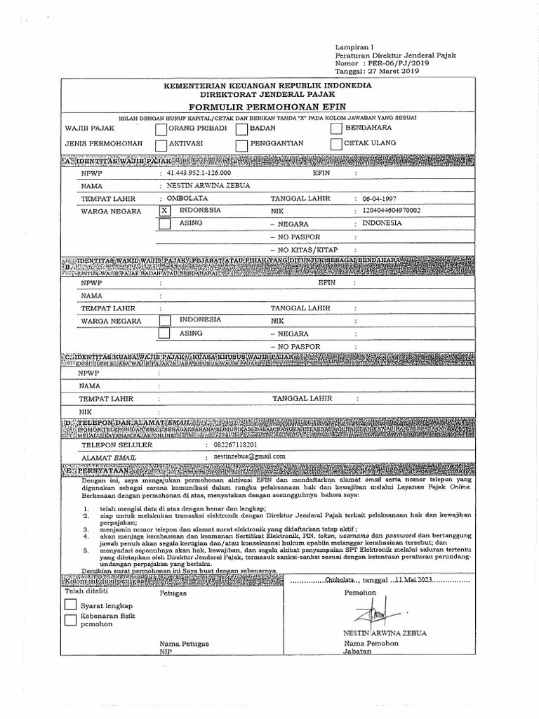 Formulir Permohonan EFIN | PDF