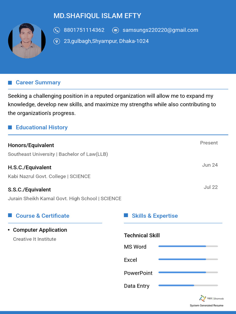Created CV MD - Shafiqul Islam Efty | PDF