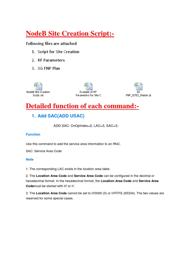 Configuration Documentation for NodeB Site Creation and RF Parameter Setup | PDF