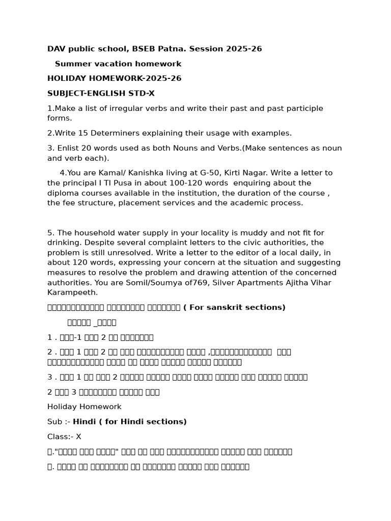 Holiday Homework for Class X Students | PDF | Redox | Chemical Reactions
