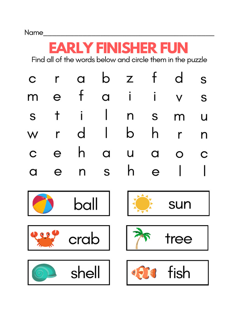Colorful Word Search Early Finisher Printable Worksheet.pdf | PDF