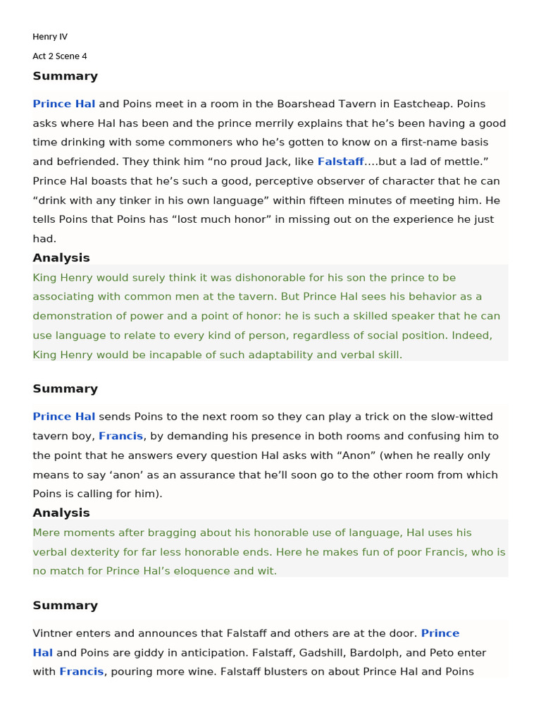 Henry IV Act 2 Scene 4 | PDF | Henry Iv, Part 1