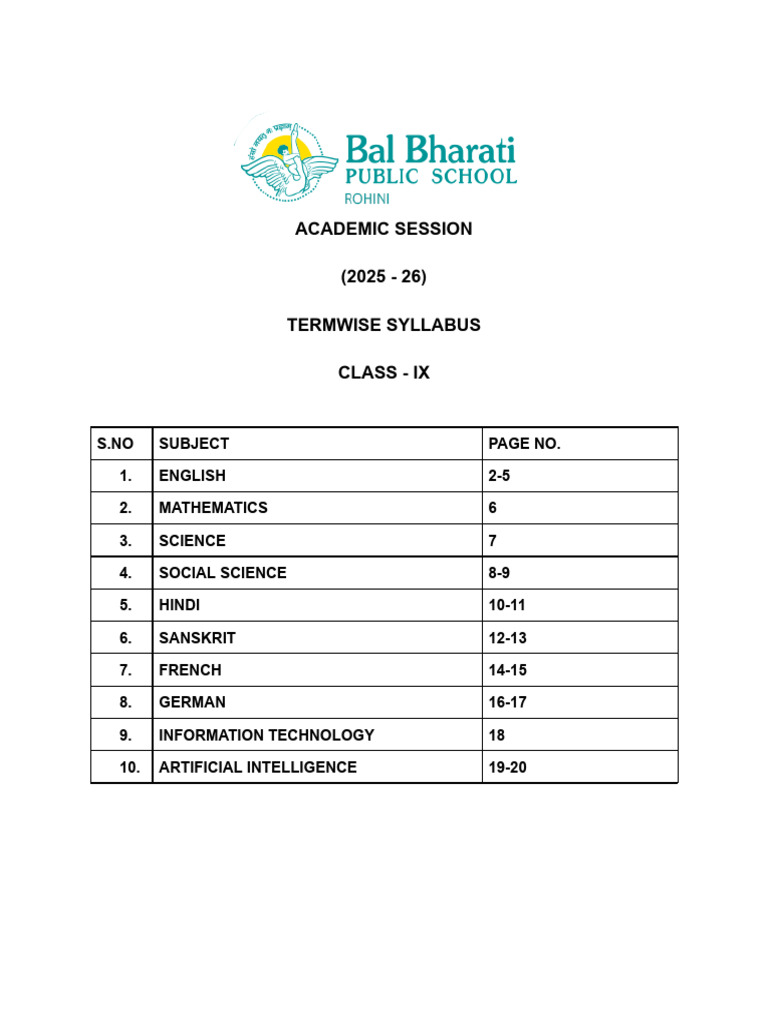 Termwise Syllabus For Class IX 1 | PDF | Geometry | Equations